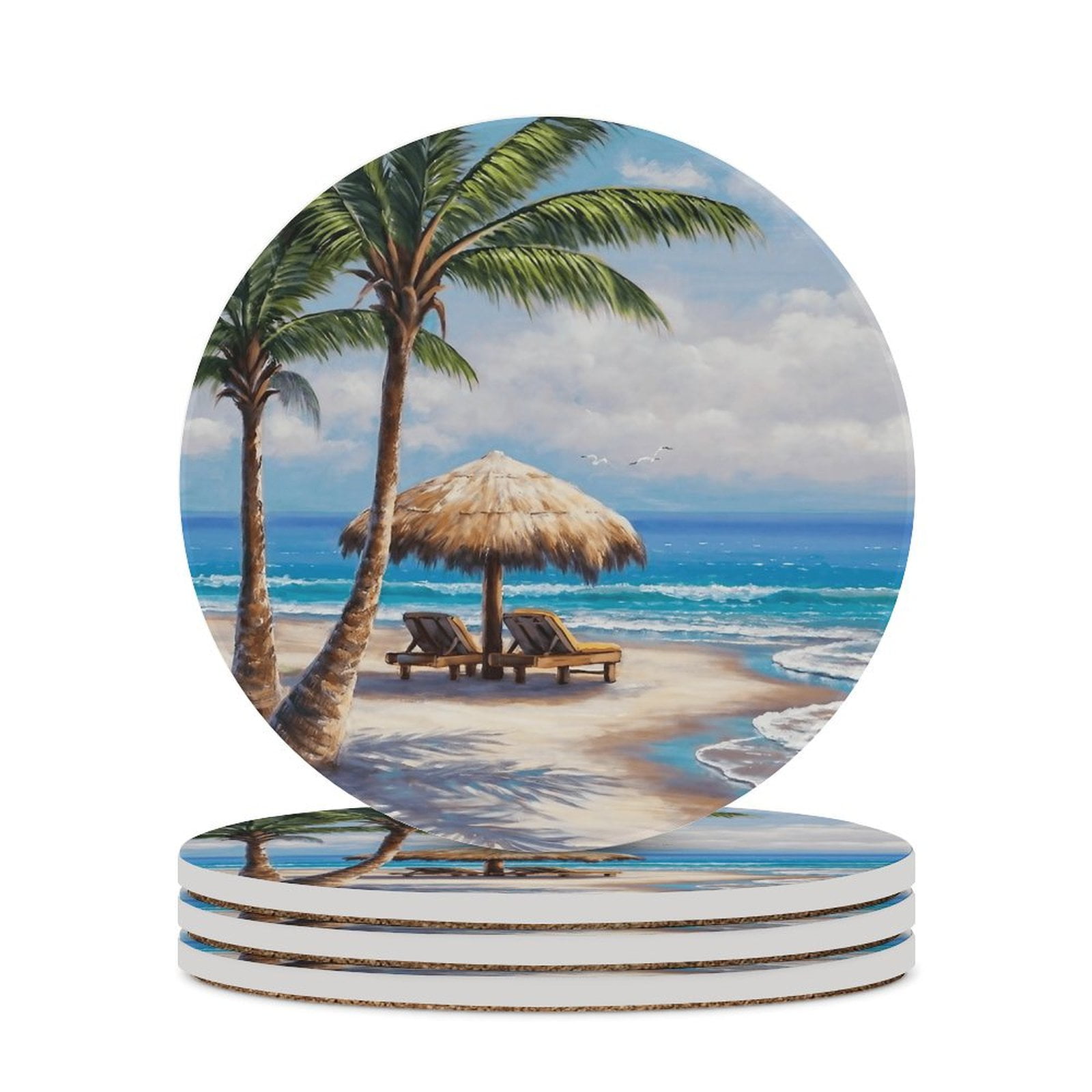 Beach Umbrellas Coconut Trees Ceramic Coasters Absorbent Coasters for ...