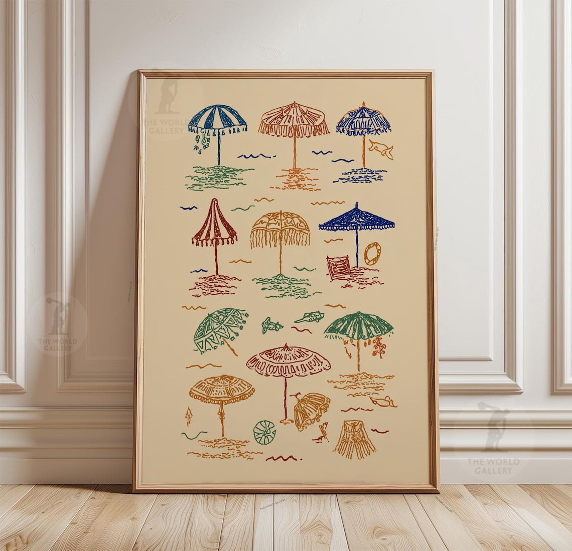 Beach Umbrellas Line Art Coastal Summer Seaside Wall Decor Art ...