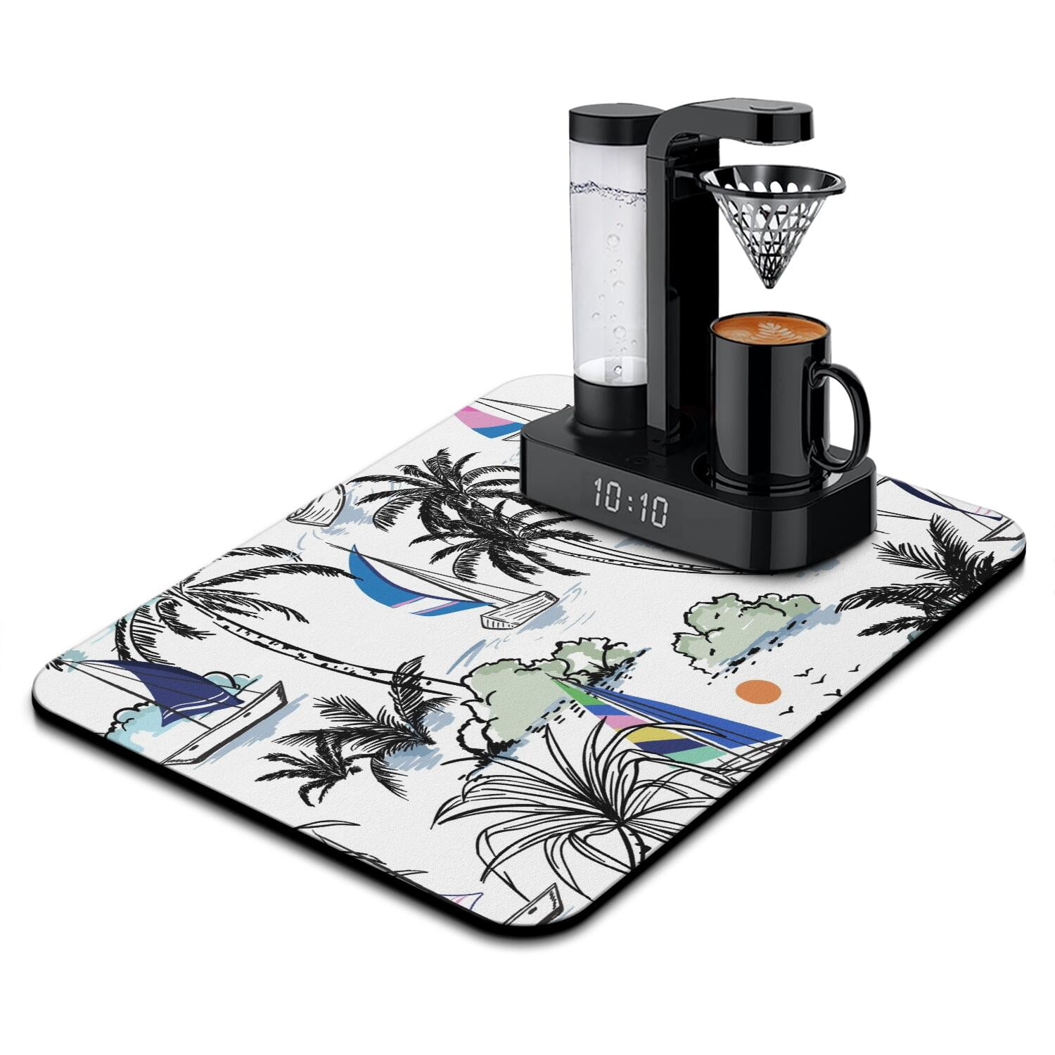 Beach Vacation Coffee Station Mat - Exotic Palm Tree Non-Slip Absorbent ...