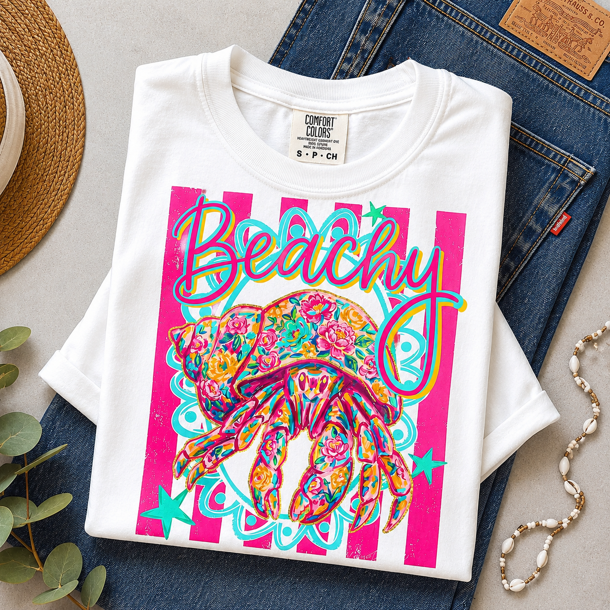 Beach Vacation Comfort Colors Shirt, Beachy Floral Hermit Crab Tee ...