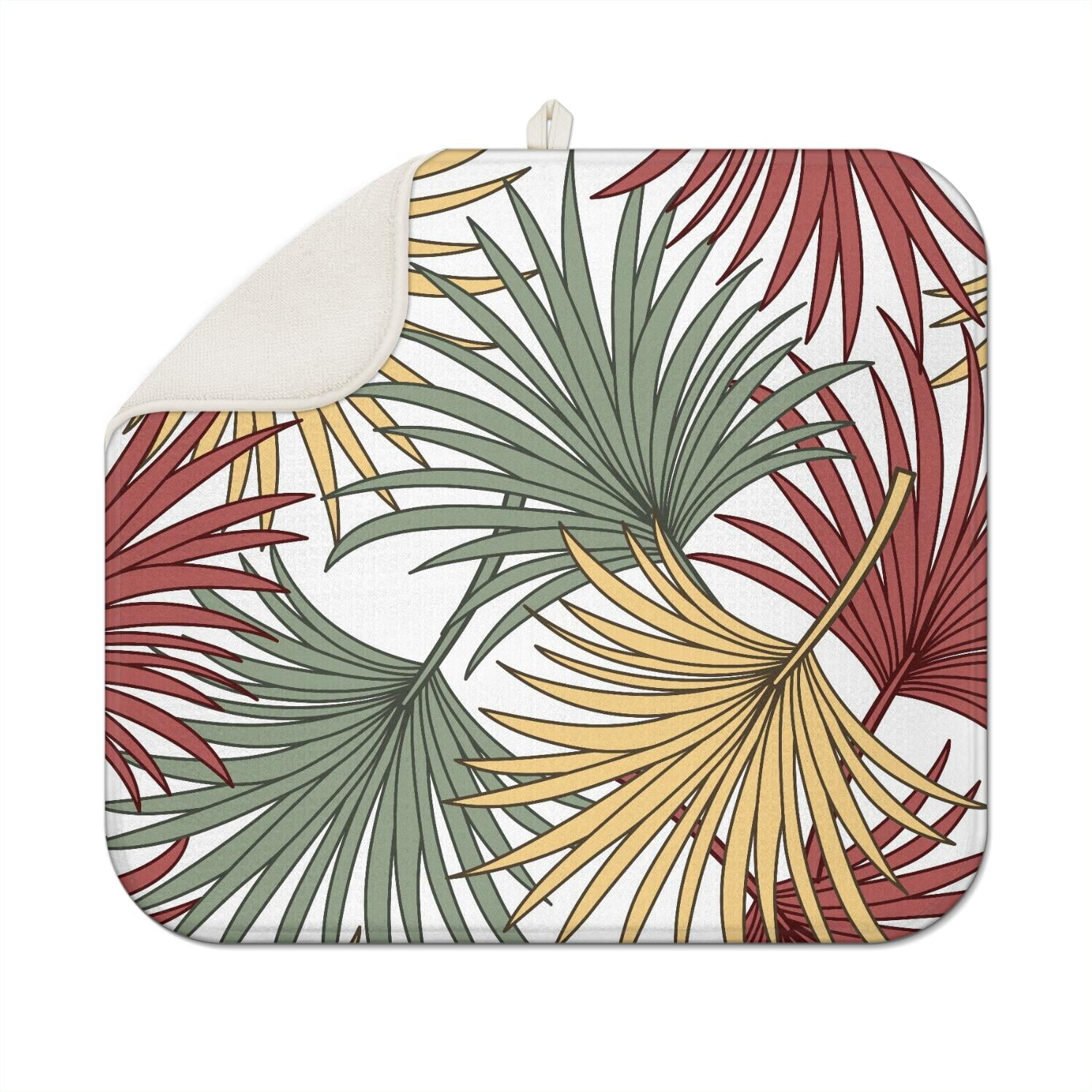 Beach Vacation Dish Drying Mat – Hawaiian Floral and Palm Leaf Print ...