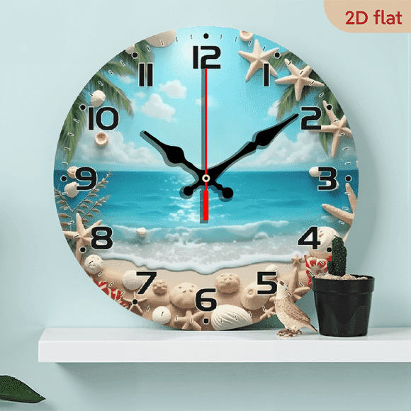 Beach Vacation MDF Wood 10in Round Wall Clock, Silent Non-Ticking ...