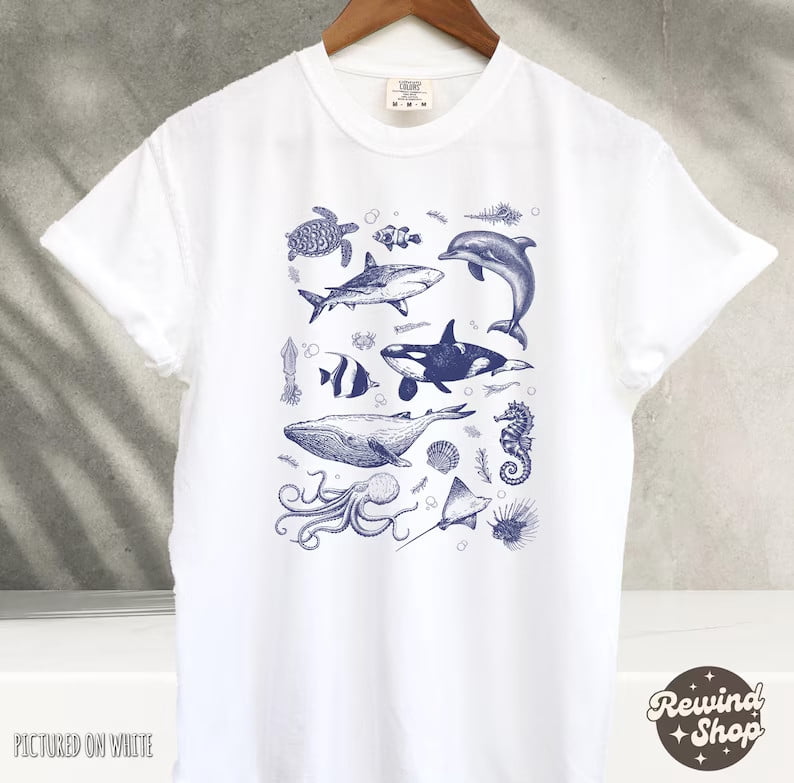 Beach Vacation Ocean Shell Floral Botanical Summer Paradise T-shirt ...