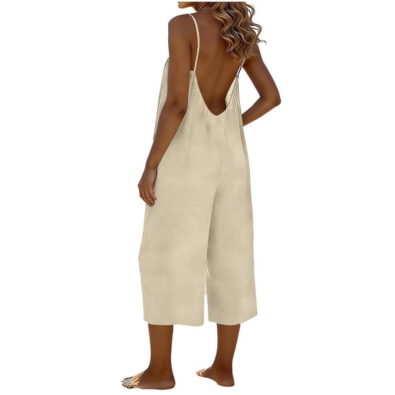Beach Vacation Outfit Overalls for Women Backless Wide Leg Jumpsuits ...
