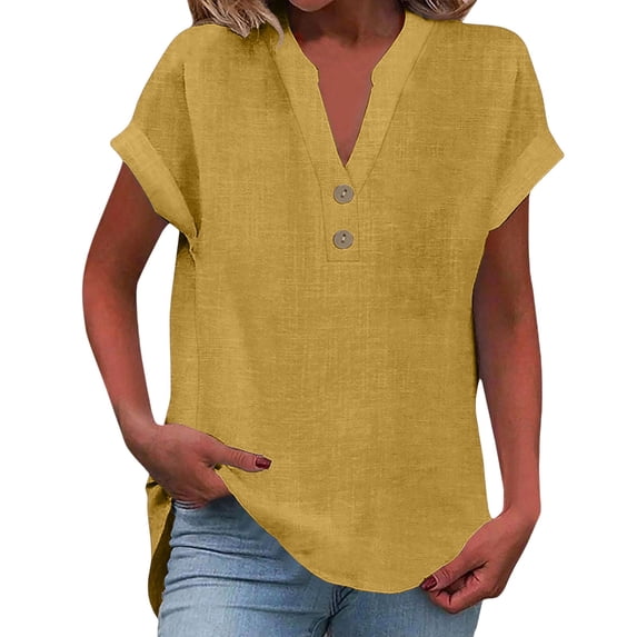 Beach Vacation Outfits for Women, Short Sleeve Button Down Shirts Linen ...