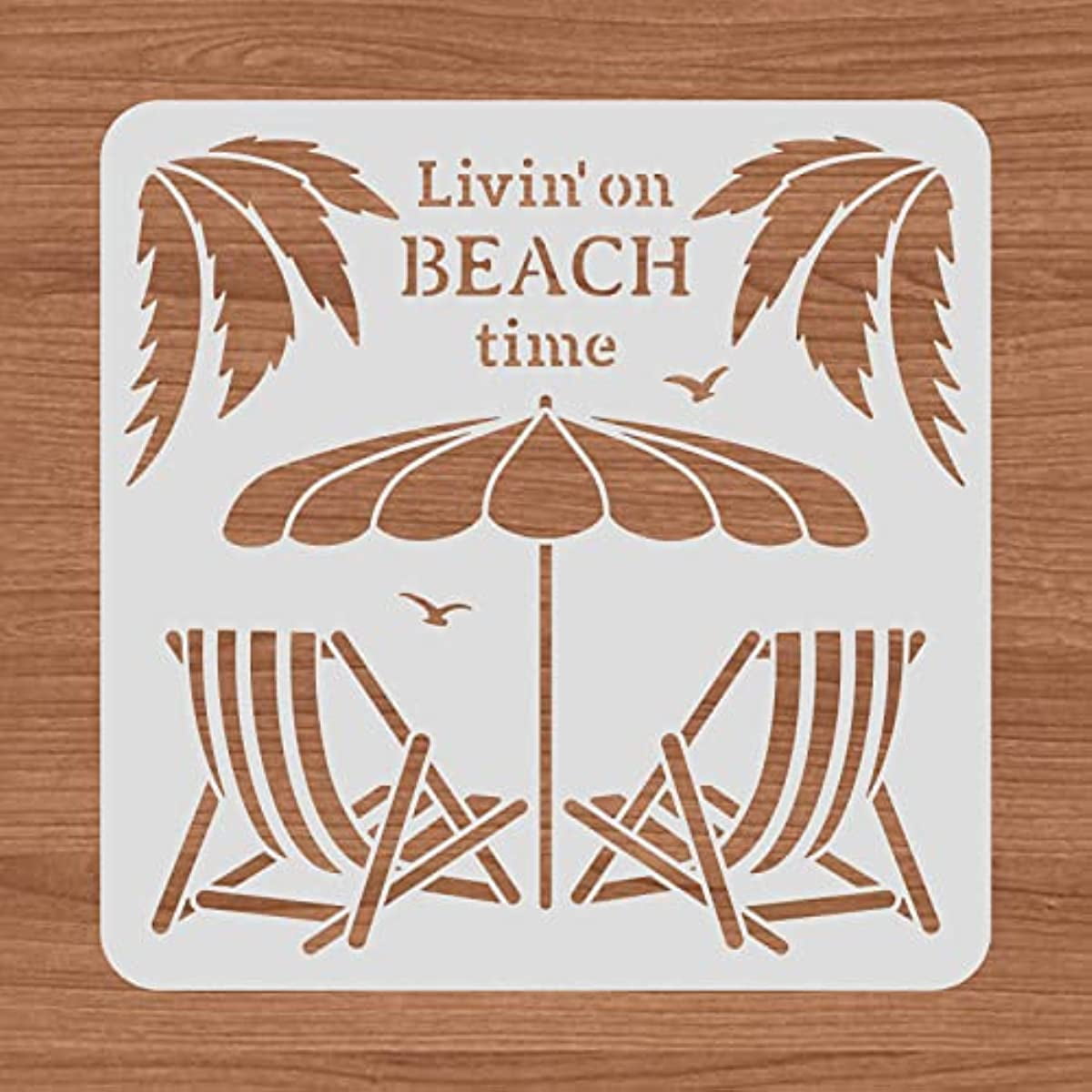 Beach Vacation Painting Stencils Coconut Tree Beach Umbrella Template ...