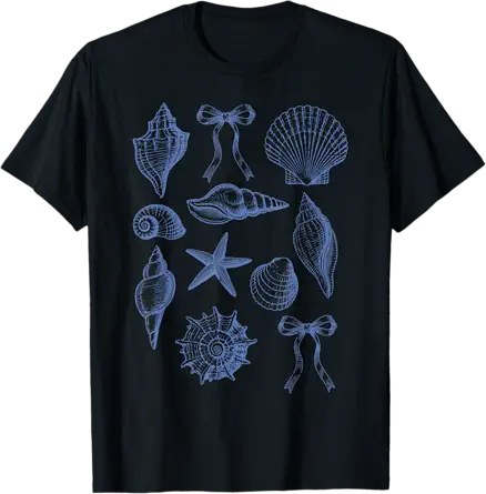 Beach Vacation Shells Starfish Bows Summer Girls Women T-Shirt ...