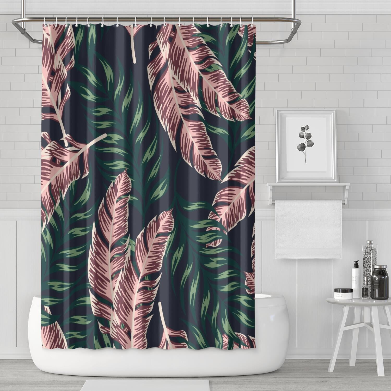 Beach Vacation Shower Curtain 72x72 Inches, Tropical Plant and Hawaiian Floral Leafy Design ...