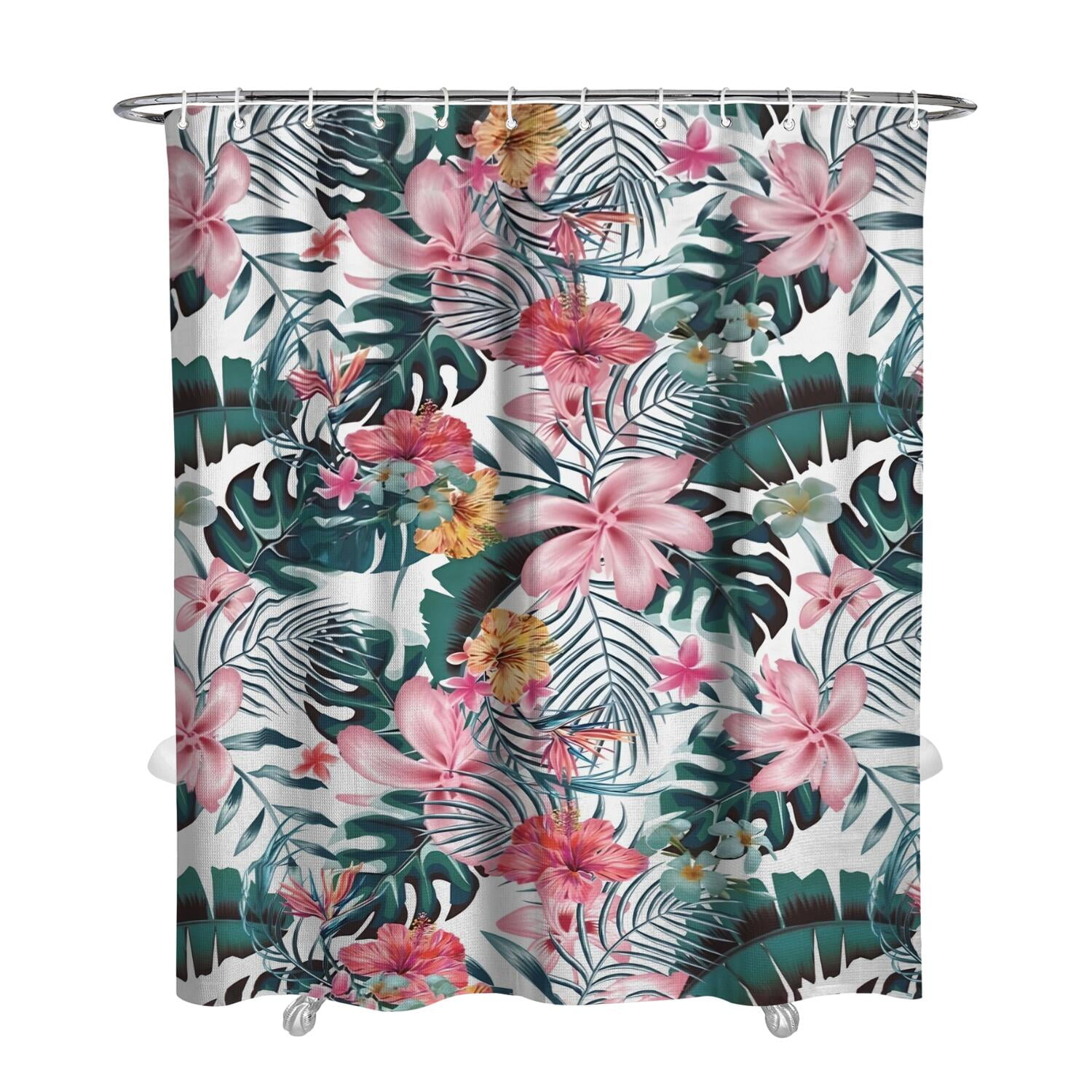 Beach Vacation Shower Curtain 72x84, Tropical Plant and Hawaiian Floral ...