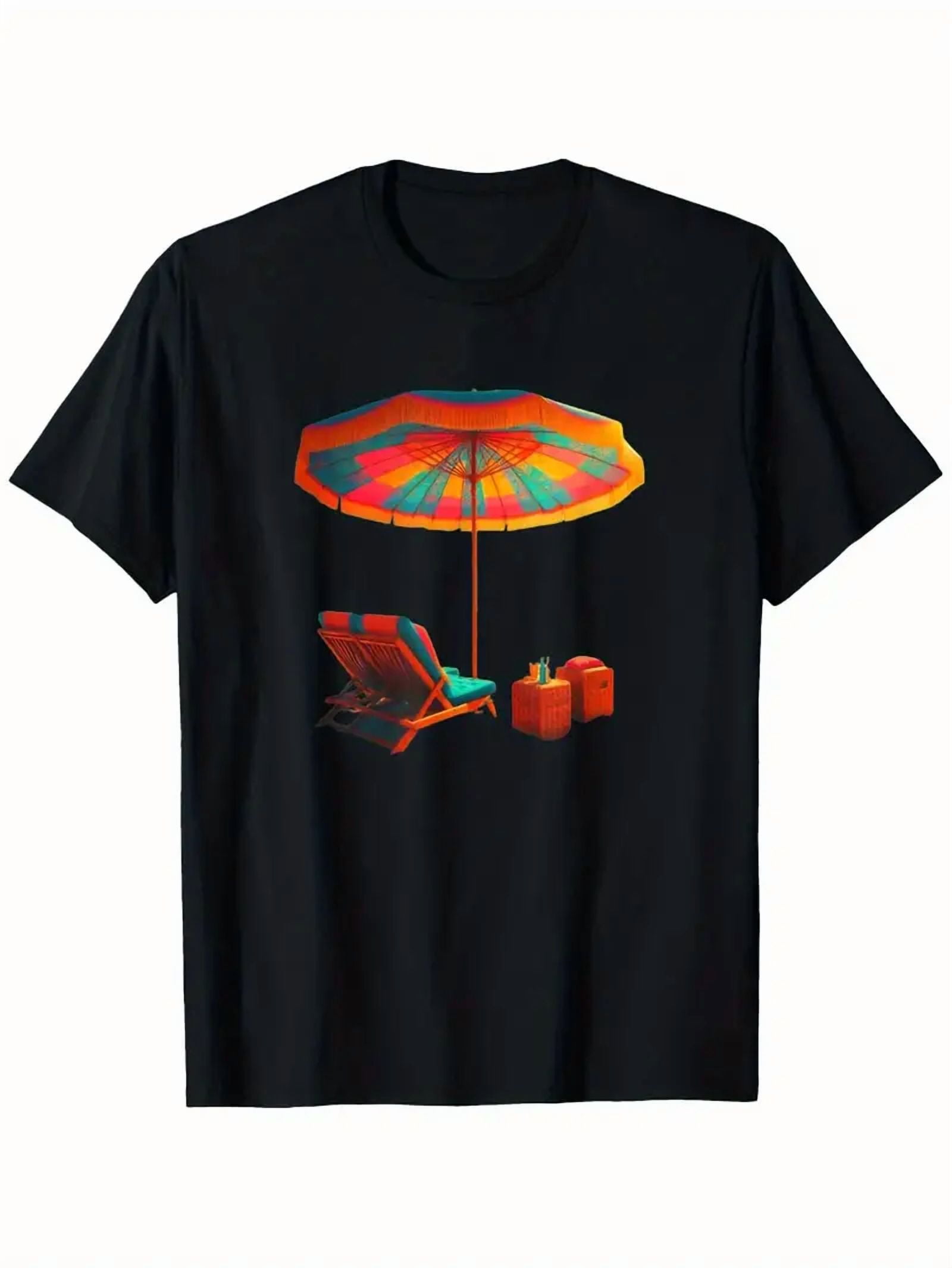 Beach Vacation T-Shirt with Umbrella & Lounge Chair Graphic - Walmart.com