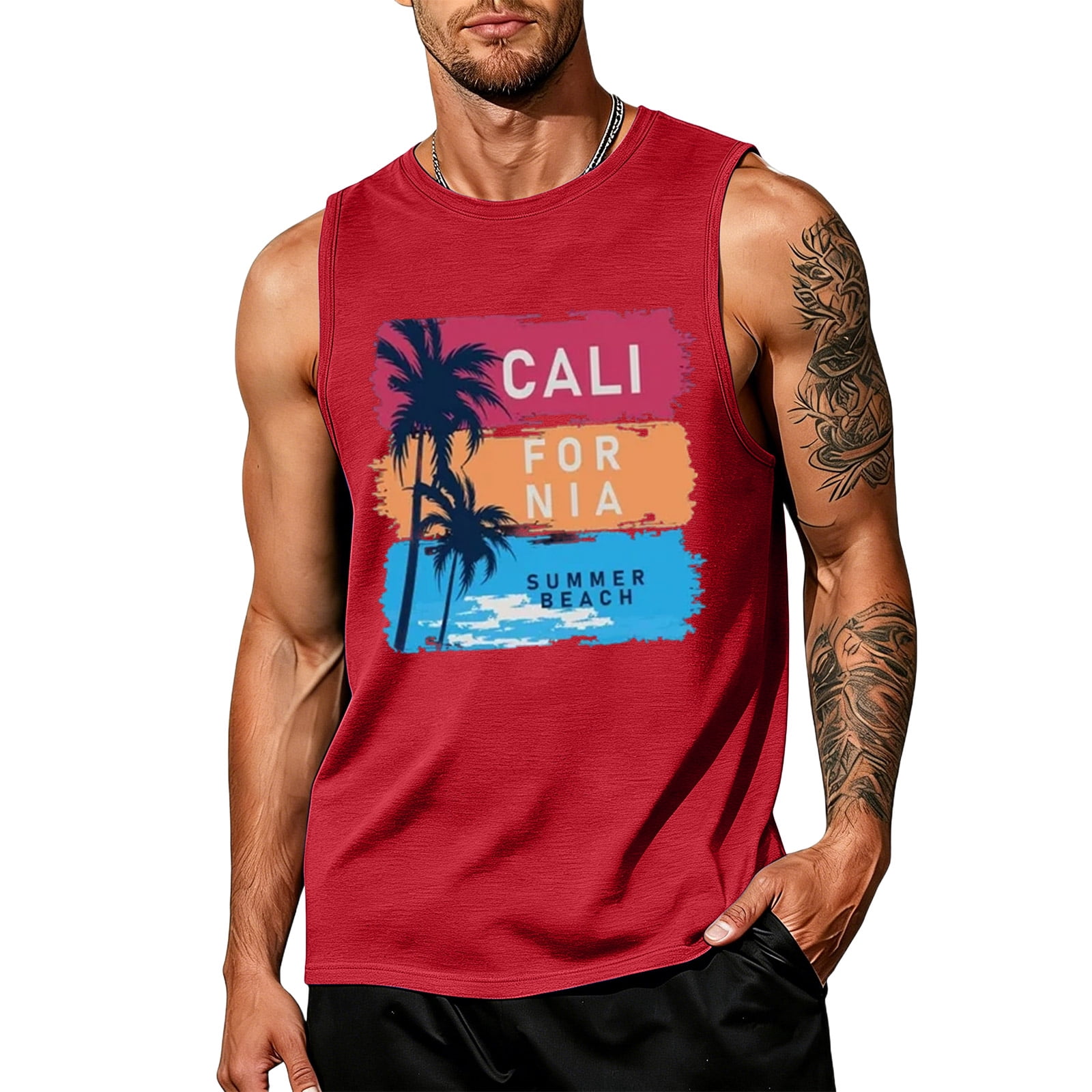 Beach Vacation Tank Tops for Men, Crewneck Hawaii Letter Graphic ...