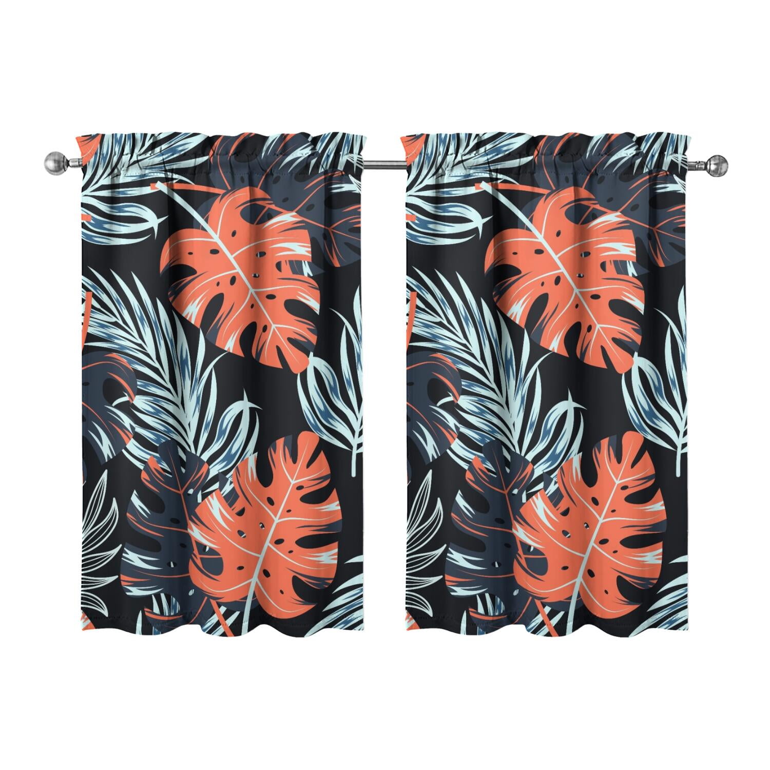 Beach Vacation Tropical 2-Piece Caf Curtains 27.5Wx39L Inch Palm ...