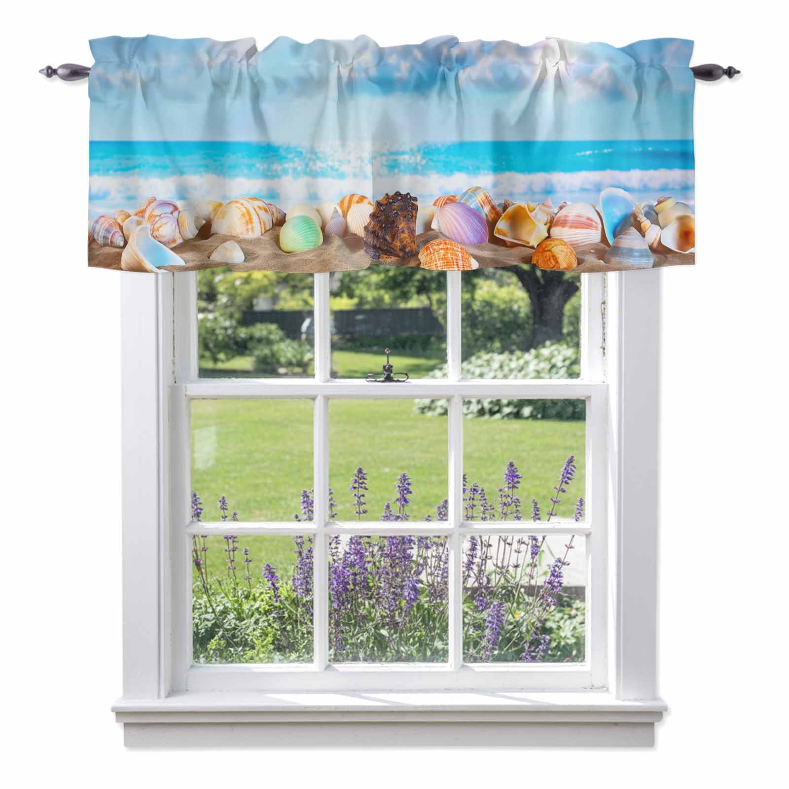 Beach Valance Curtain 1 Panel, Shell Conch Starfish Colorful Summer ...