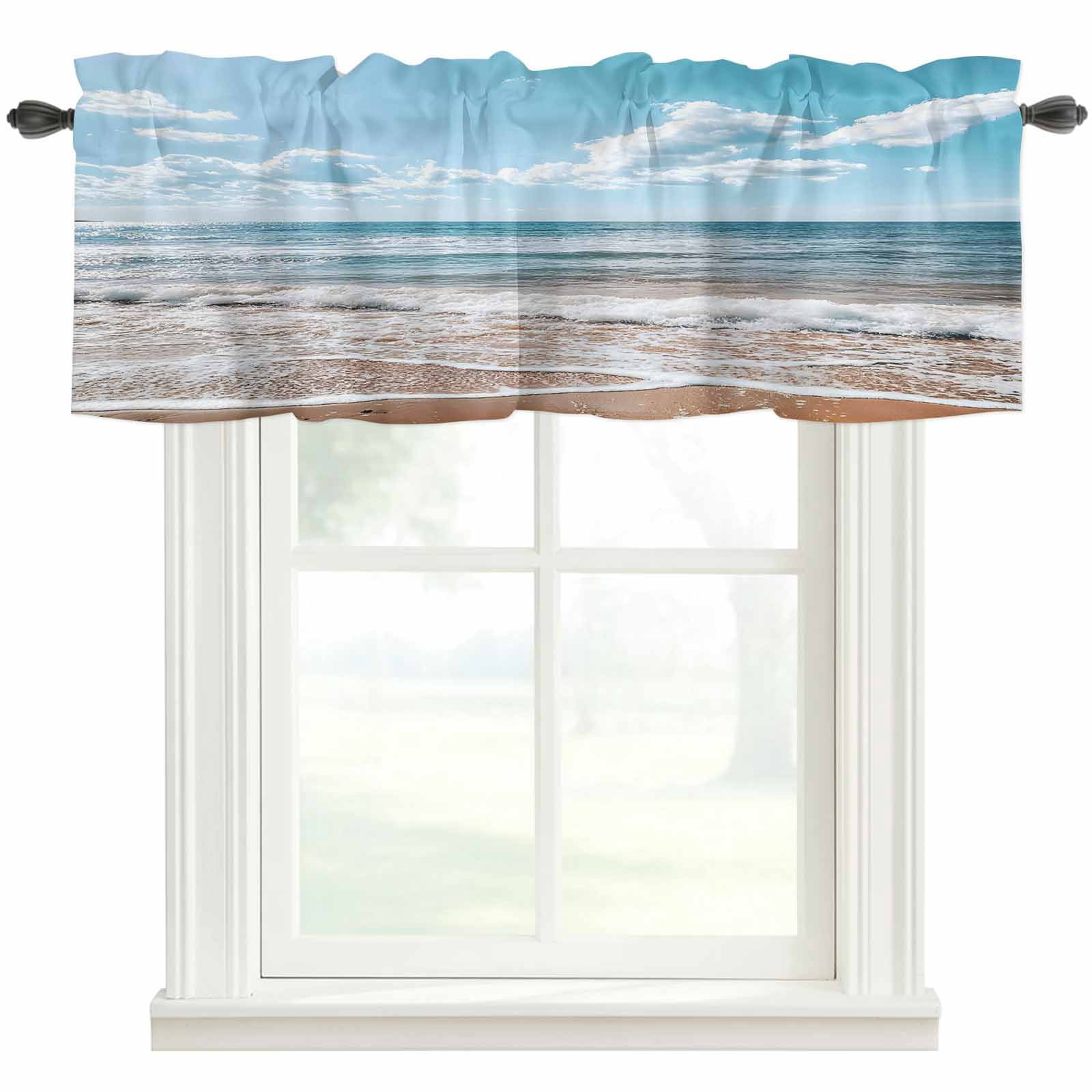 Beach Valances for Windows Ocean Scenery Rod Pocket Curtain Valance ...