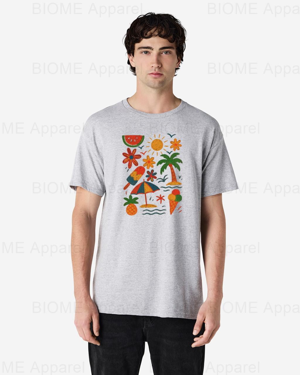 Beach Vibe Crayon Art T-Shirt – Hand-Drawn Style Vacation Tee up to ...