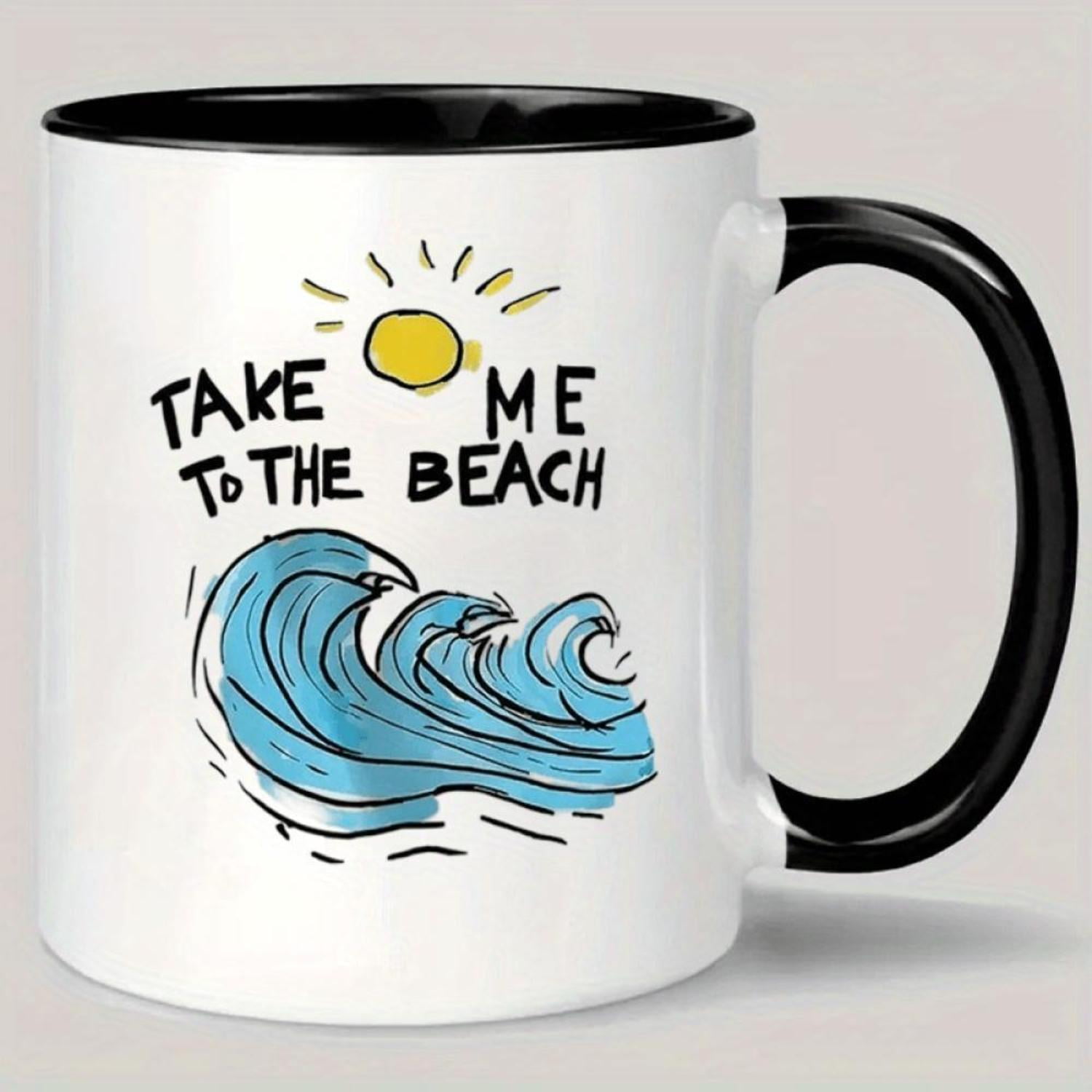 Beach Vibes Ceramic Mug Insulating Black Coffee Cup with White Interior ...