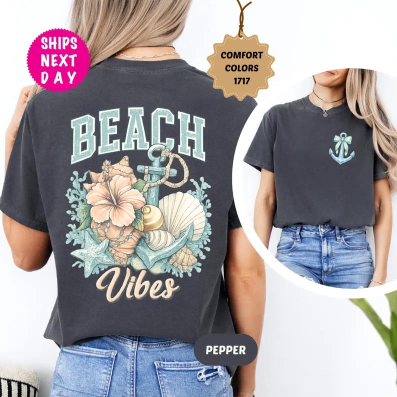 Beach Vibes Coastal Palm Trees Tropical Ocean Horizon Holiday T-shirt ...
