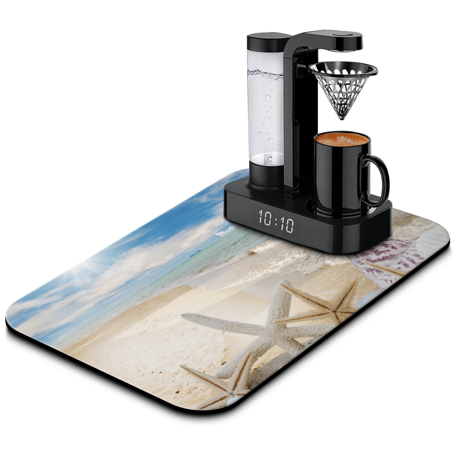 Beach Vibes Coffee Bar Mat Sand & Seashell Artwork, Multi-Purpose ...