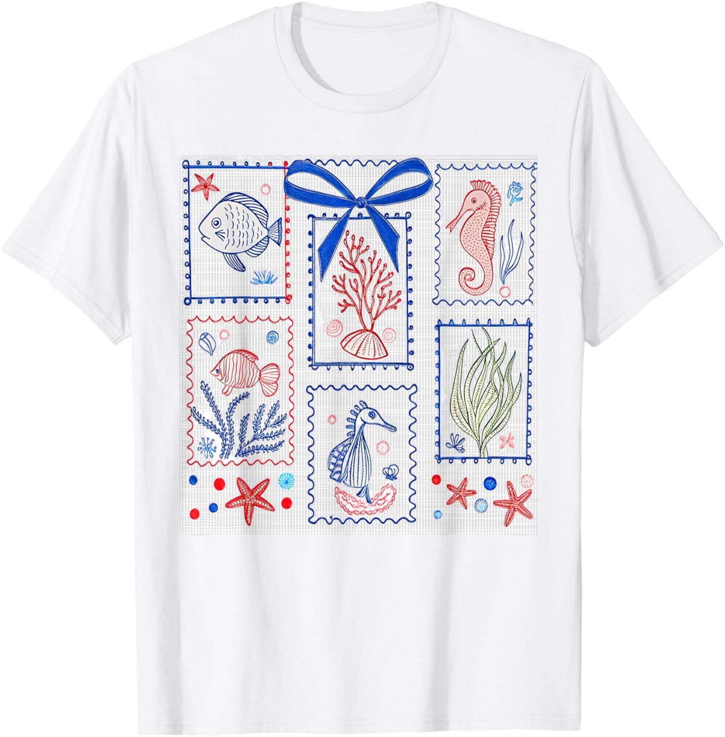 Beach Vibes Jellyfish Seahorse Summer Stamp T-Shirt - Walmart.com