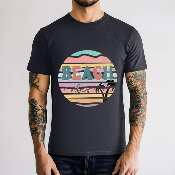 Beach Vibes Retro Sunset Summer Vacation Graphic Unisex T-shirt, for men & women, up to size 5XL ...