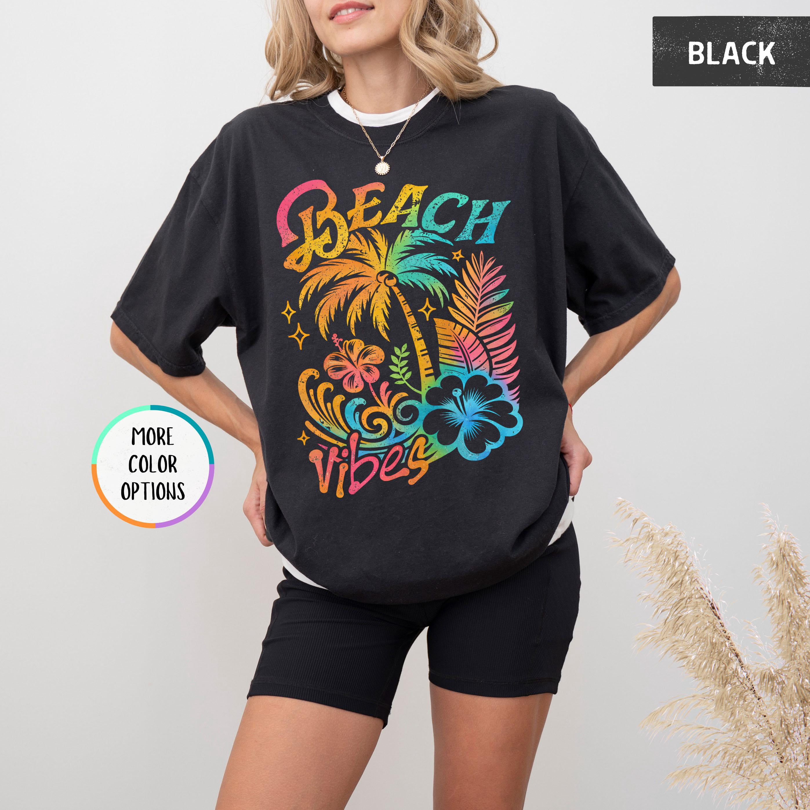 Beach Vibes Shirt, Rainbow Tropical Palm Tree Tshirt, Summer Vacation ...