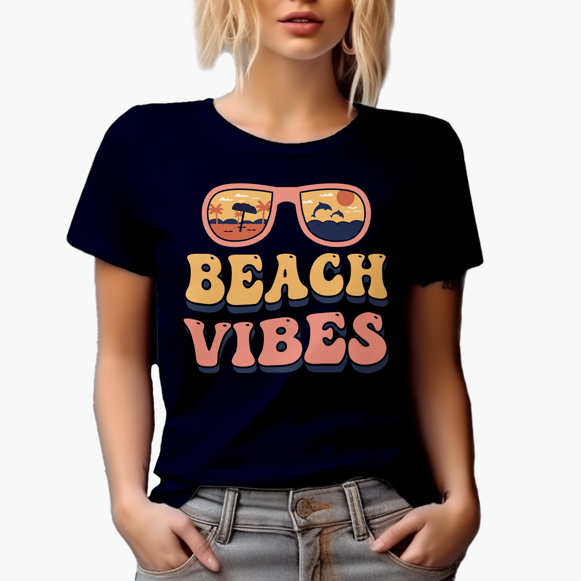 Beach Vibes with Sunglasses, Ocean, Sea or Summer Themed, Groovy Retro ...