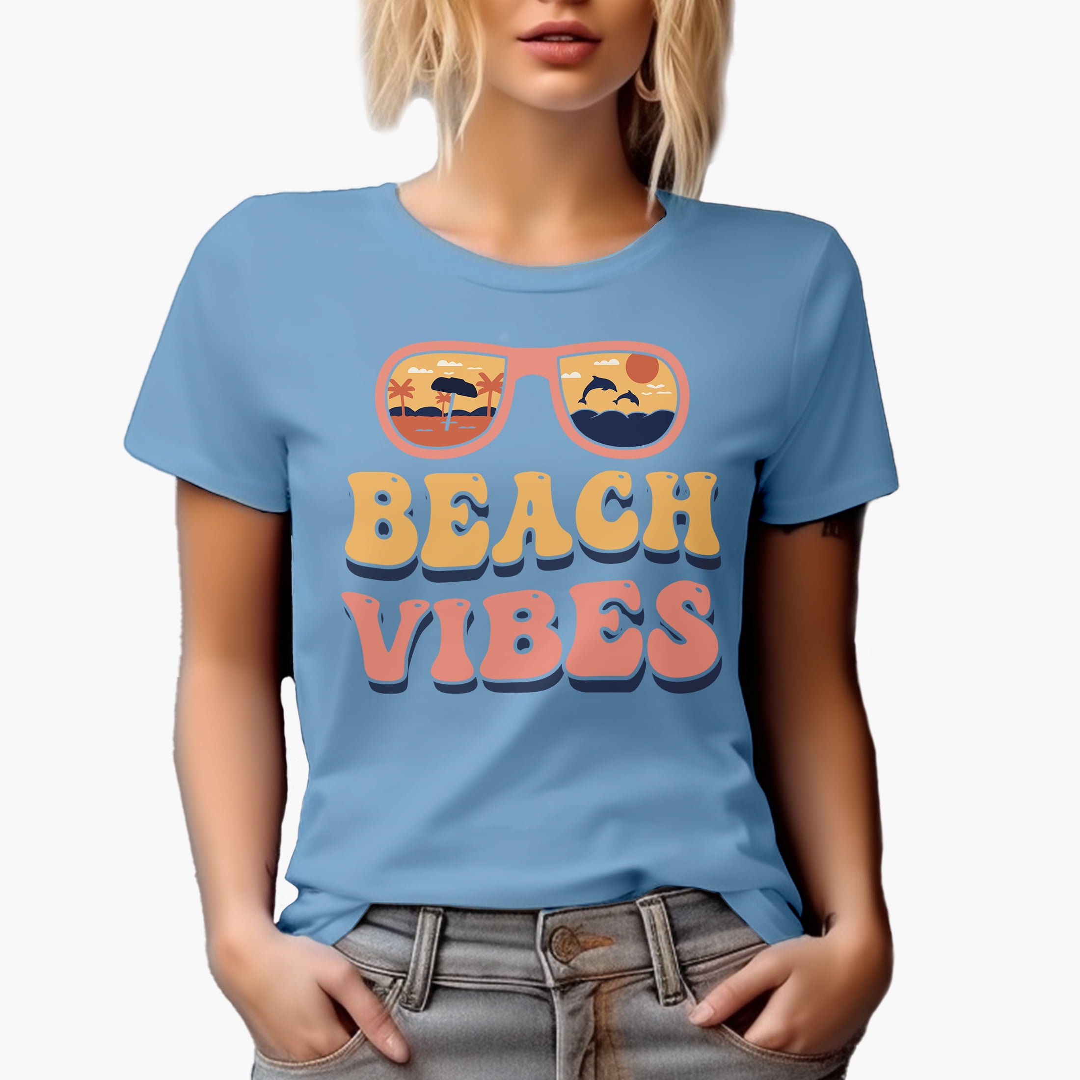 Beach Vibes with Sunglasses, Summer Themed, Groovy Retro Wavy Text ...