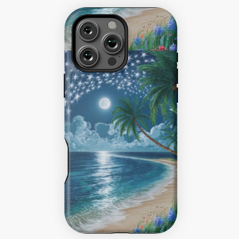 Beach View Night Beach Moonlit Scene iPhone Case 11 12 13 14 15 16 17 ...