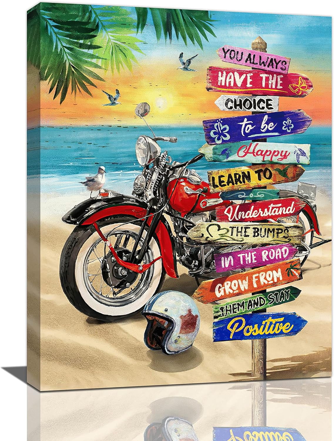 Beach Vintage Motor Cycle Bathroom Decor Wall Art Motorcycle Colorful ...