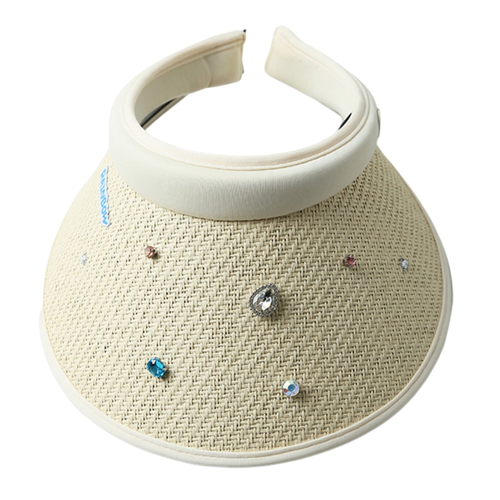Beach Visor Sun Visor Sun Hat y2k Rhinestones Visor Women Straw Visor ...