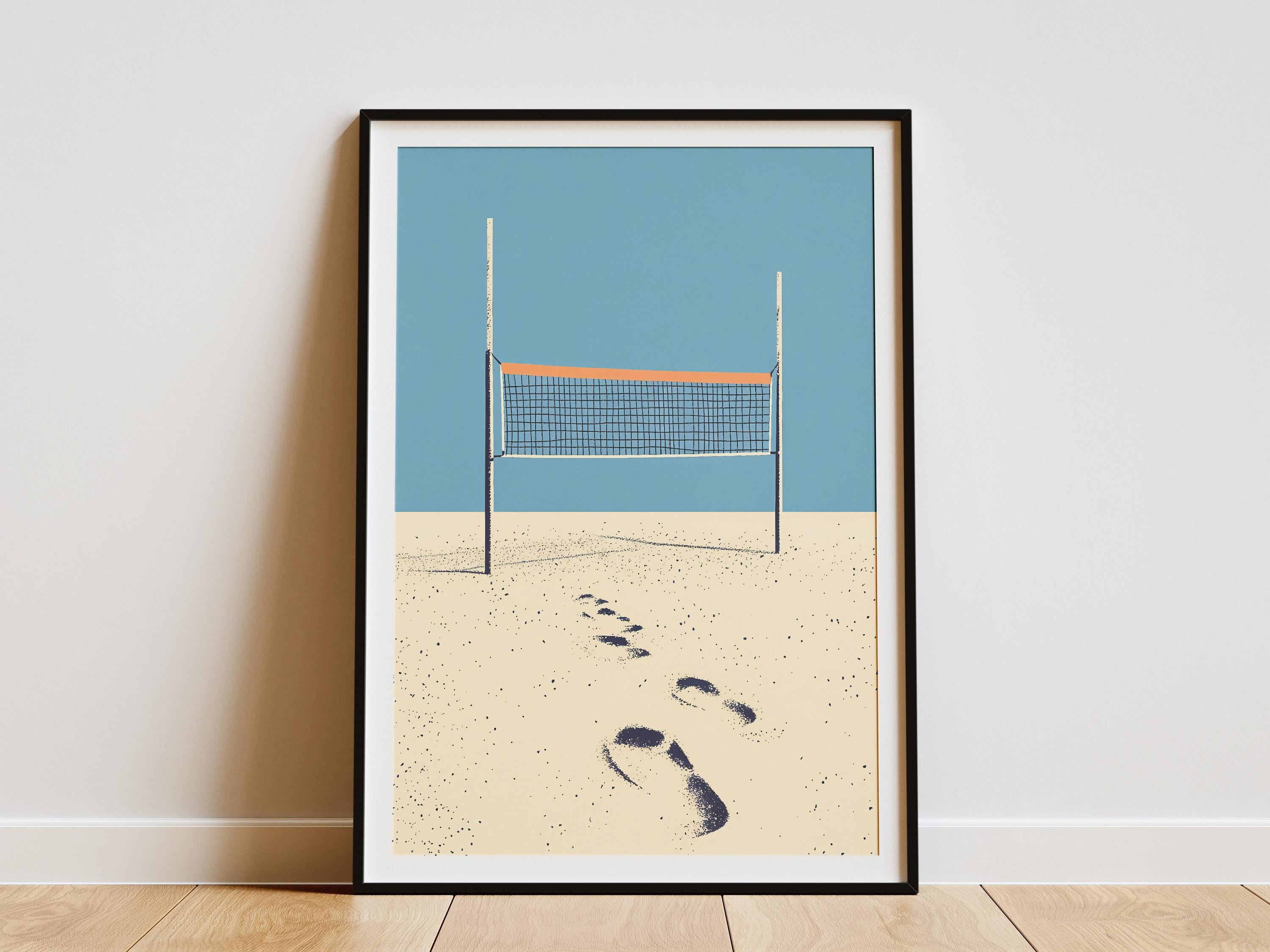 Beach Volleyball Net Print Summer Vacation Poster Footprints in Sand ...