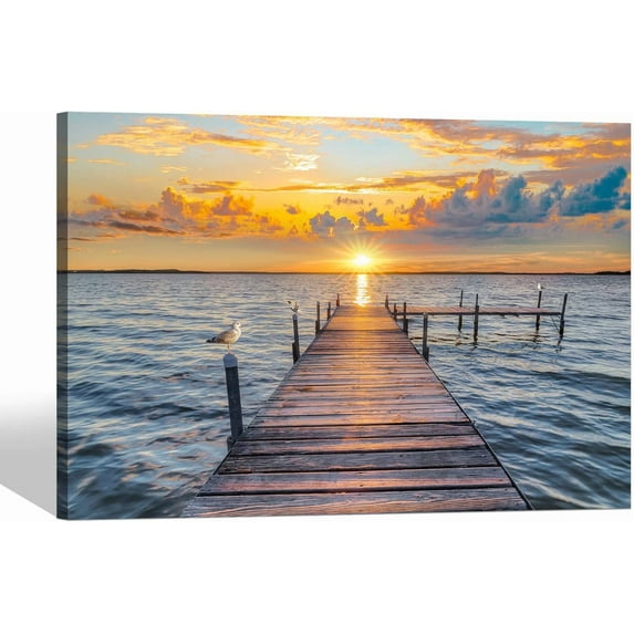 Beach Wall Art Canvas Bathroom: Coastal Sunset Ocean Print Artwork ...
