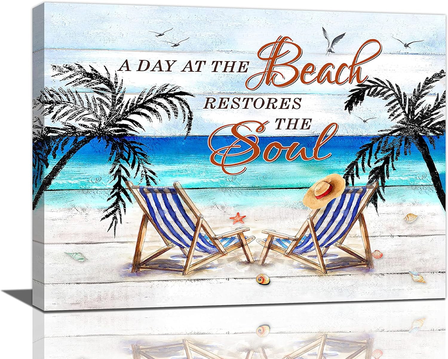 Beach Wall Art Ocean Coastal Wall Decor Beach Chairs Palm Trees Pictures Canvas Prints Beach ...