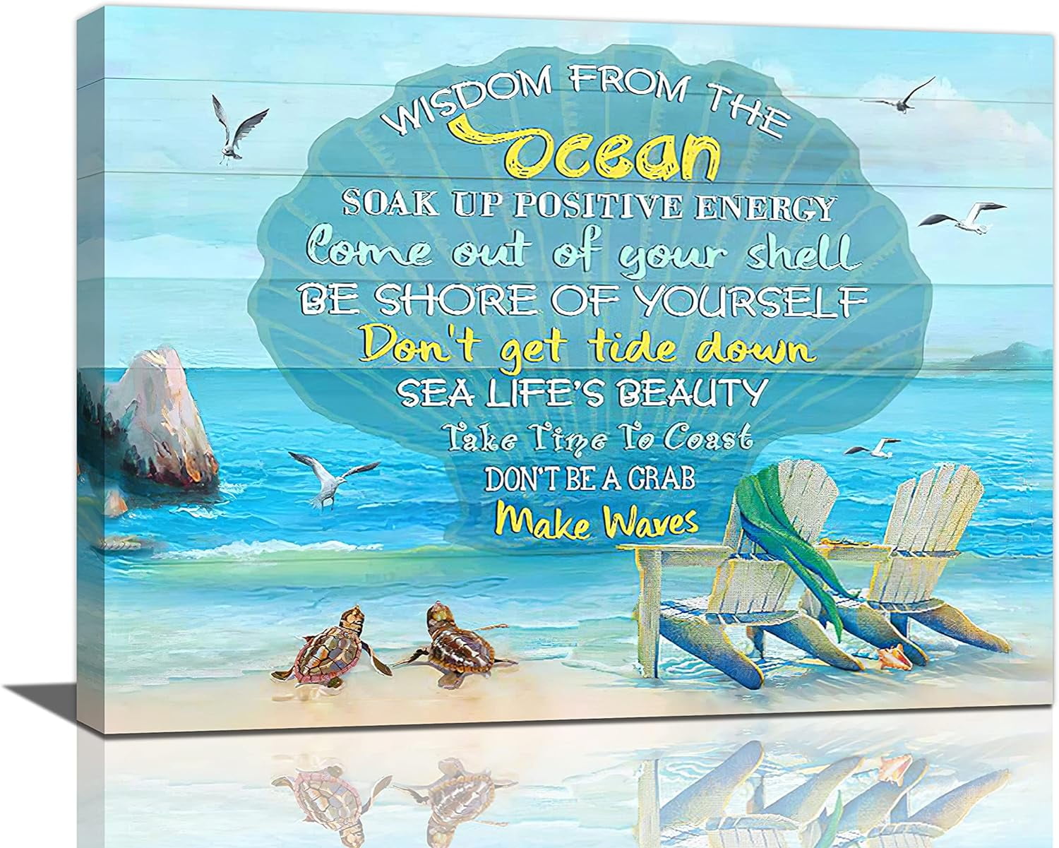 Beach Wall Art Ocean Wall Decor Coastal Beach Chairs Sea Turtles Canvas ...
