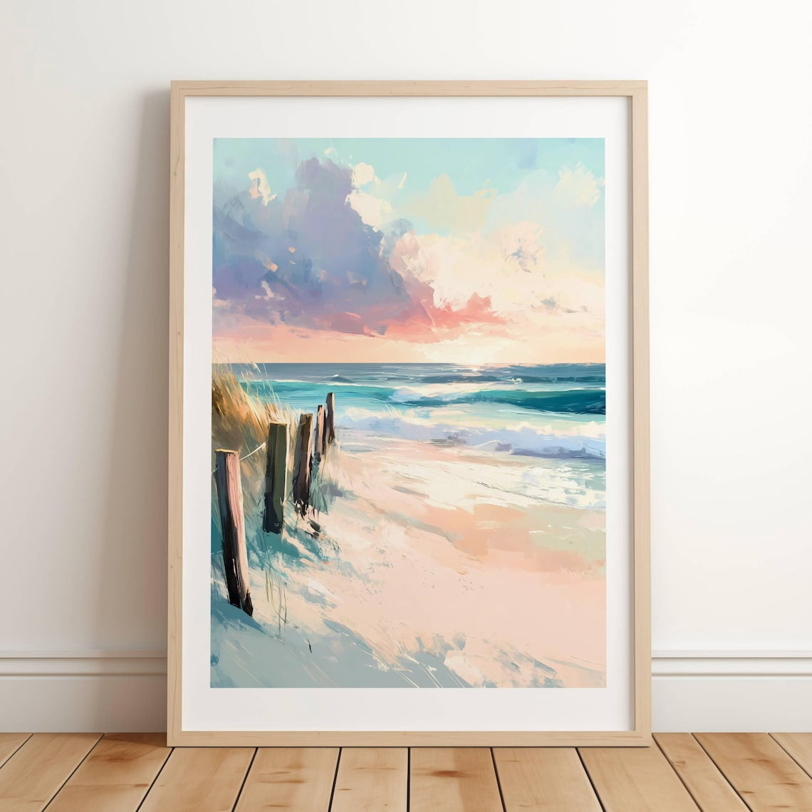 Beach Wall Art Pink Blue Coastal Print Pastel Ocean Landscape For ...