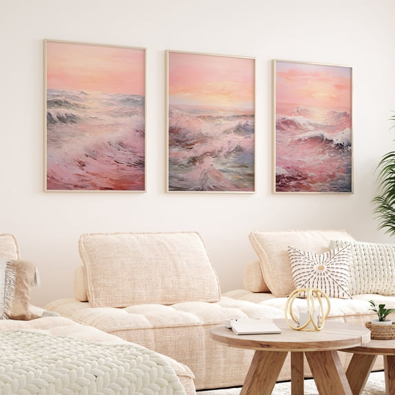 Beach Wall Art Prints: Minimal Pastel Pink Home Decor Office Wall Art ...
