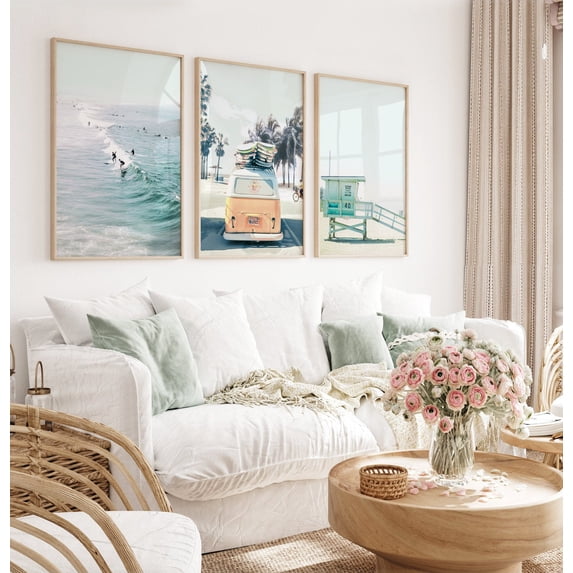 Beach Wall Art Set Boho Surf Van Ocean Waves Lifeguard Print Poster Set ...