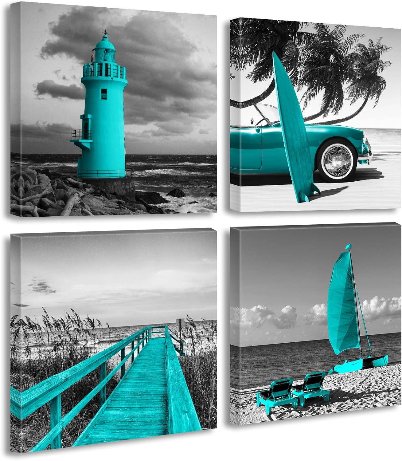 Beach Wall Art Teal Wall Decor Bathroom Decor Sets Accessories Black ...