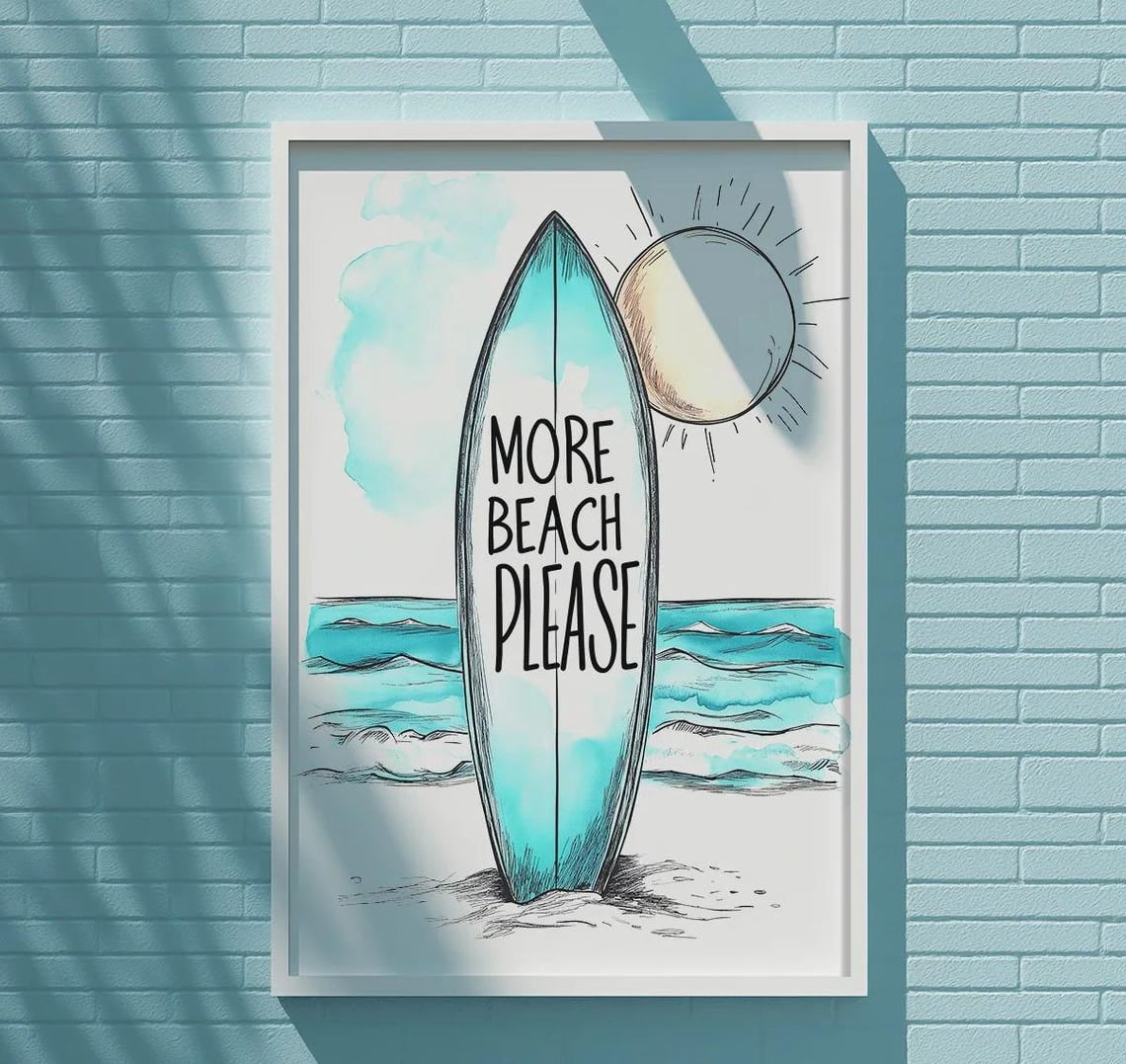 Beach Wall Art With Surfboard Coastal Quote Modern Ocean Decor For ...