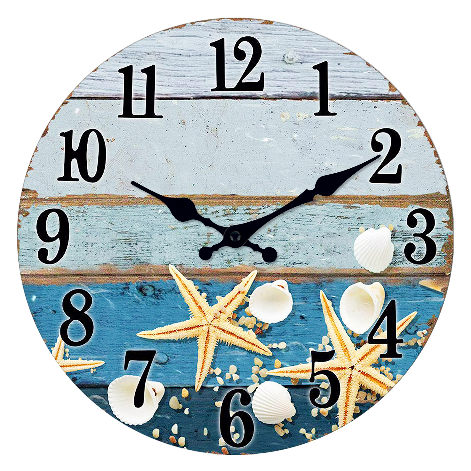 Beach Wall Clock Silent Non-Ticking - Analog Wood Wall Clocks Battery ...