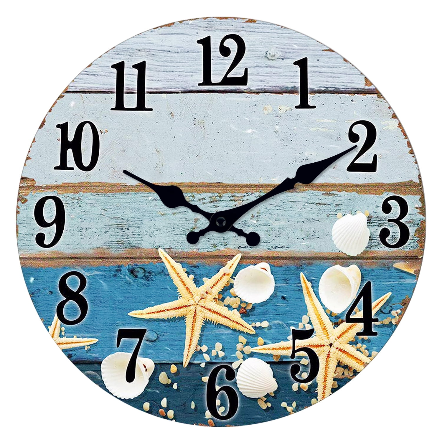 Beach Wall Clock Silent Non-Ticking - Analog Wood Wall Clocks Battery ...