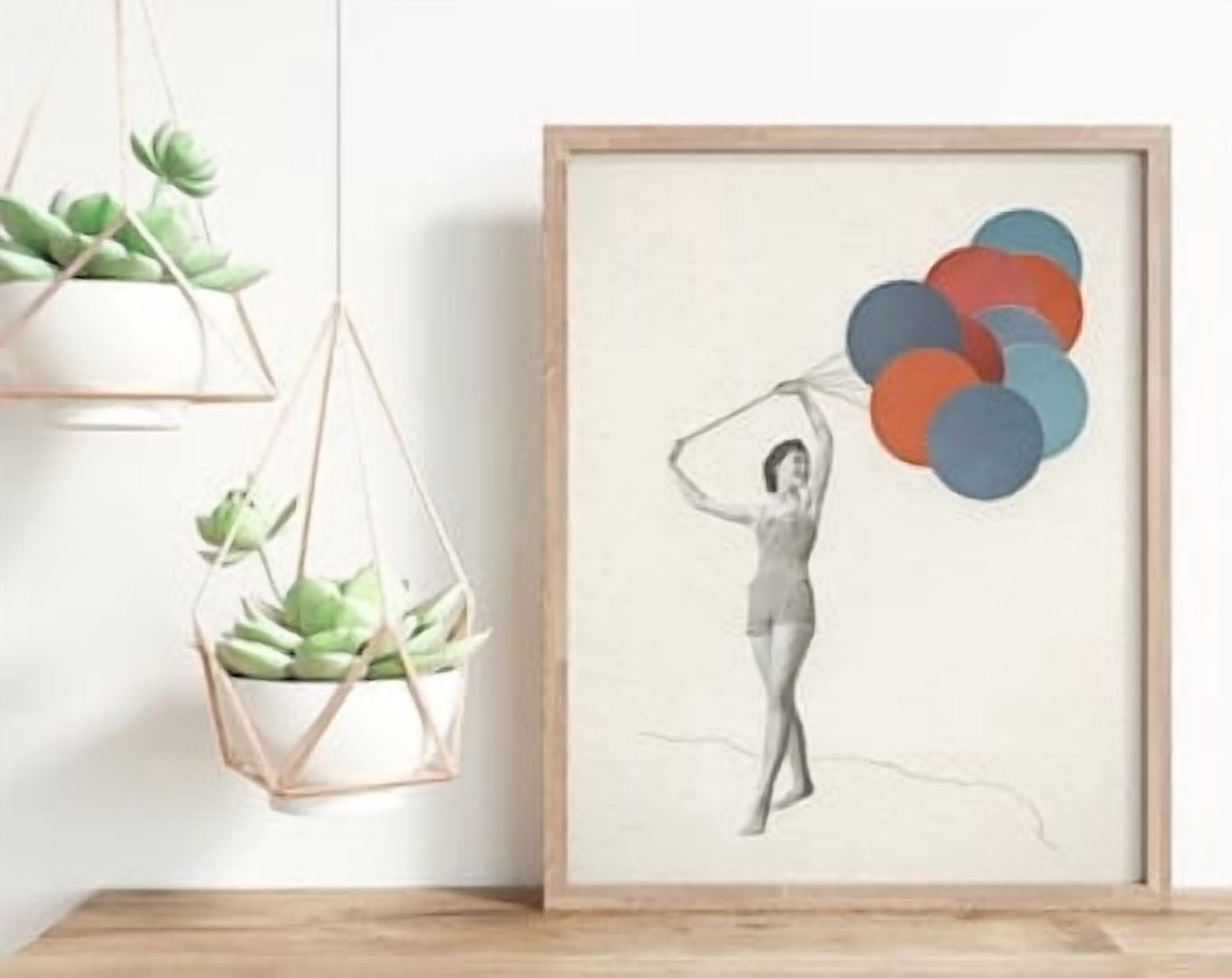 Beach Wall Decor Portrait Poster Mid Century Wall Art Balloons , Poster ...