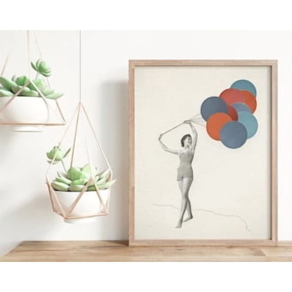 Beach Wall Decor Portrait Poster Mid Century Wall Art Balloons , Poster ...
