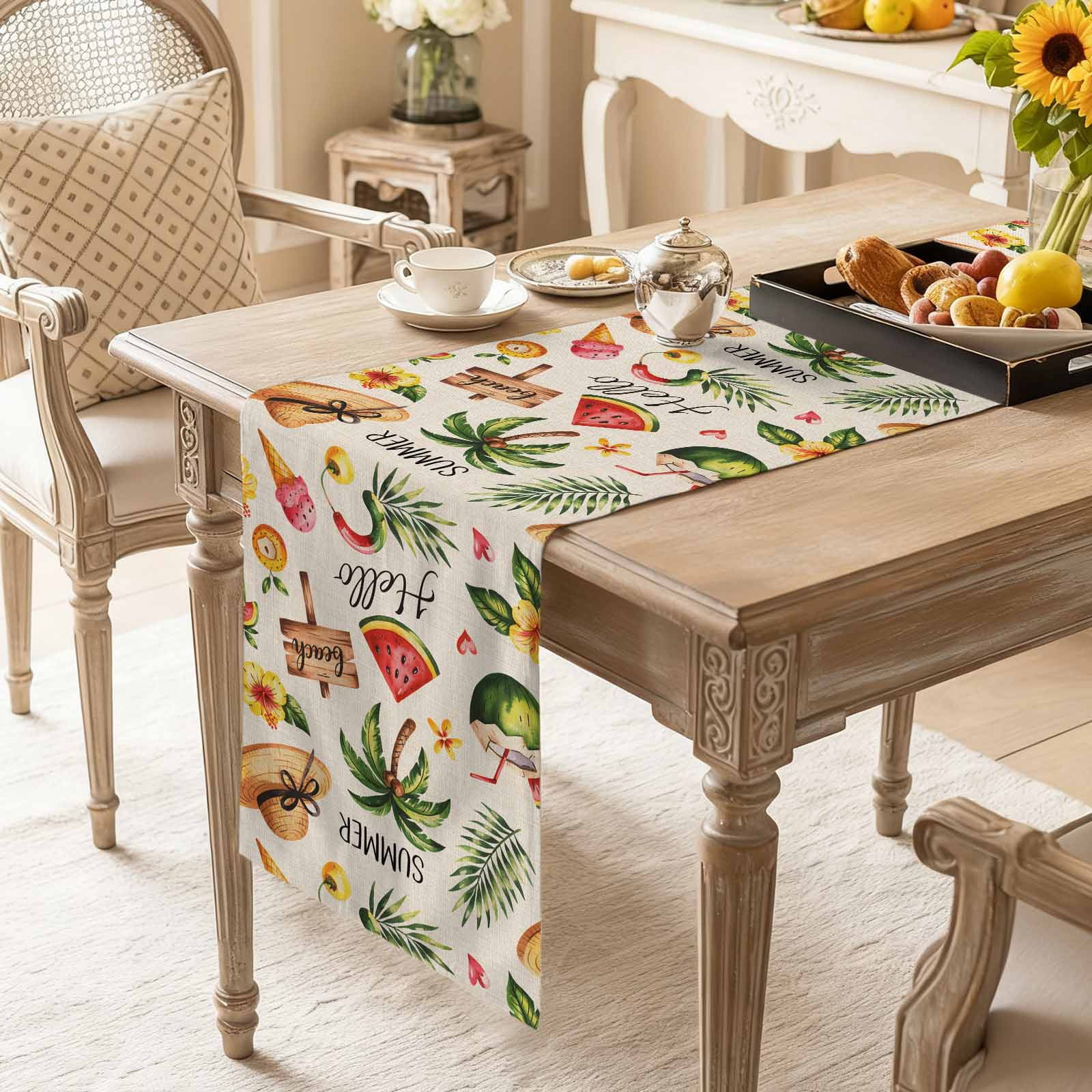Beach Watercolor Coconut Tree Table Runner 13x90in Non-Slip Cotton ...