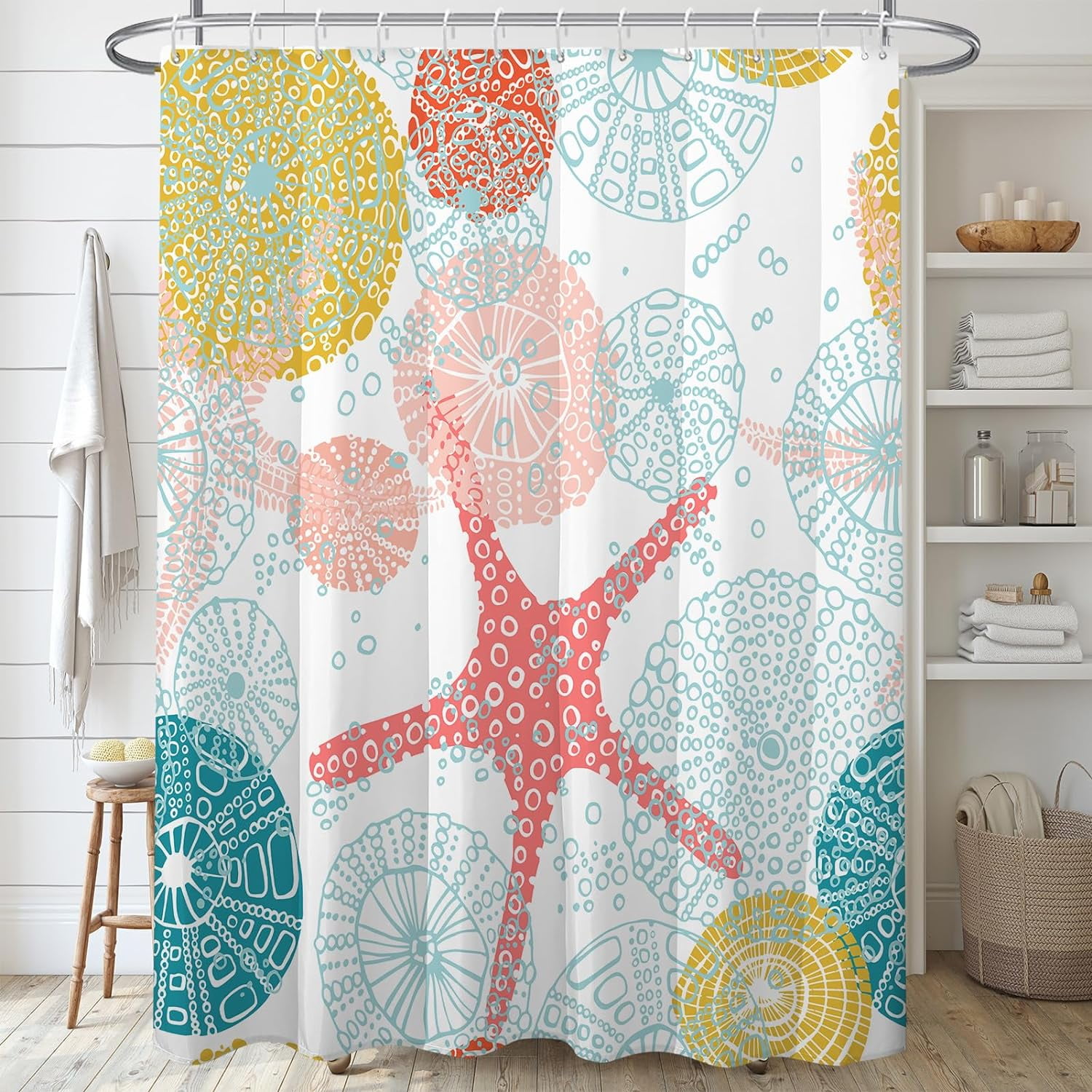 Beach Waterproof Fabric Shower Curtain,Blue and Yellow Starfish ...