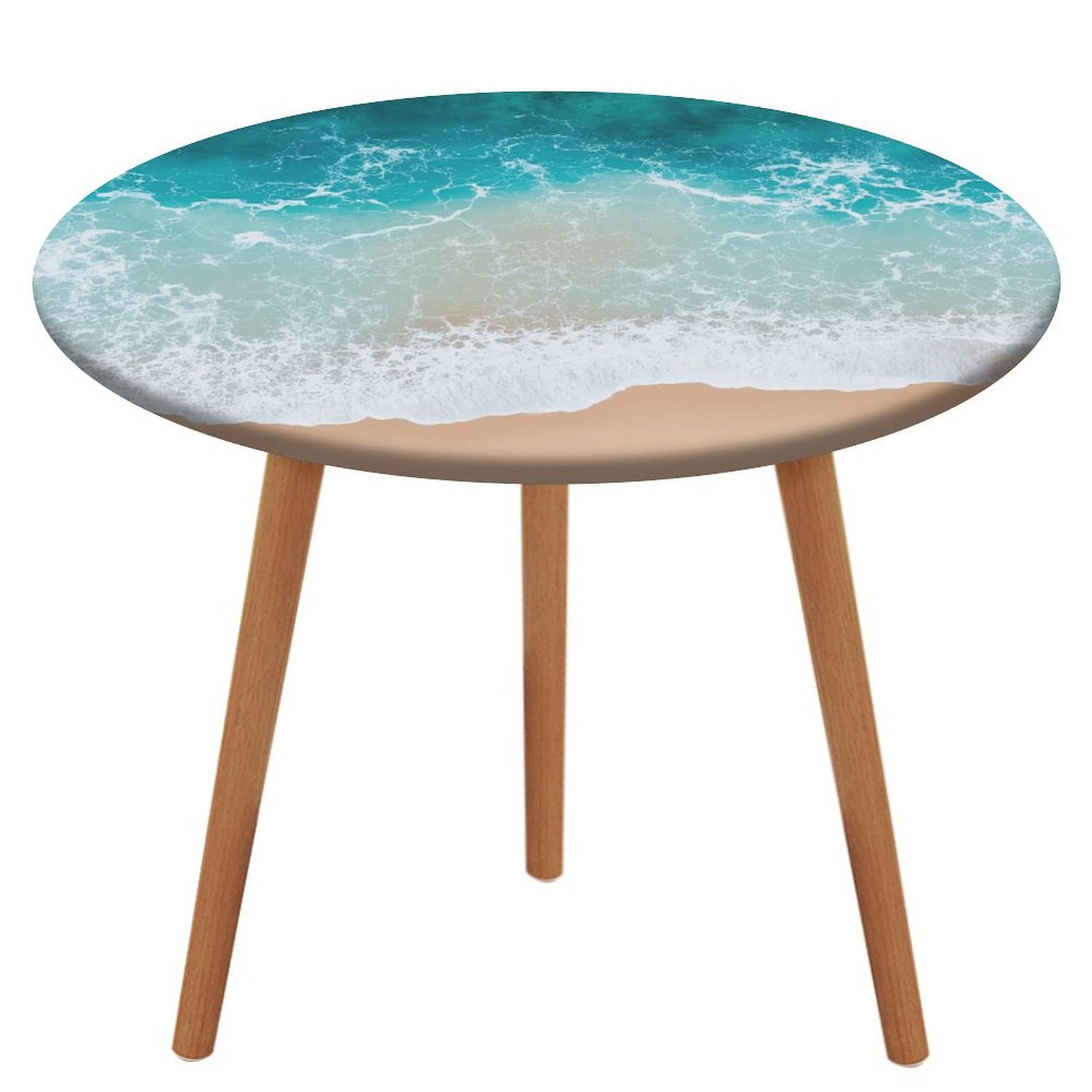 Beach Wave Aerial View Pattern Round Tablecloth Waterproof Elastic ...