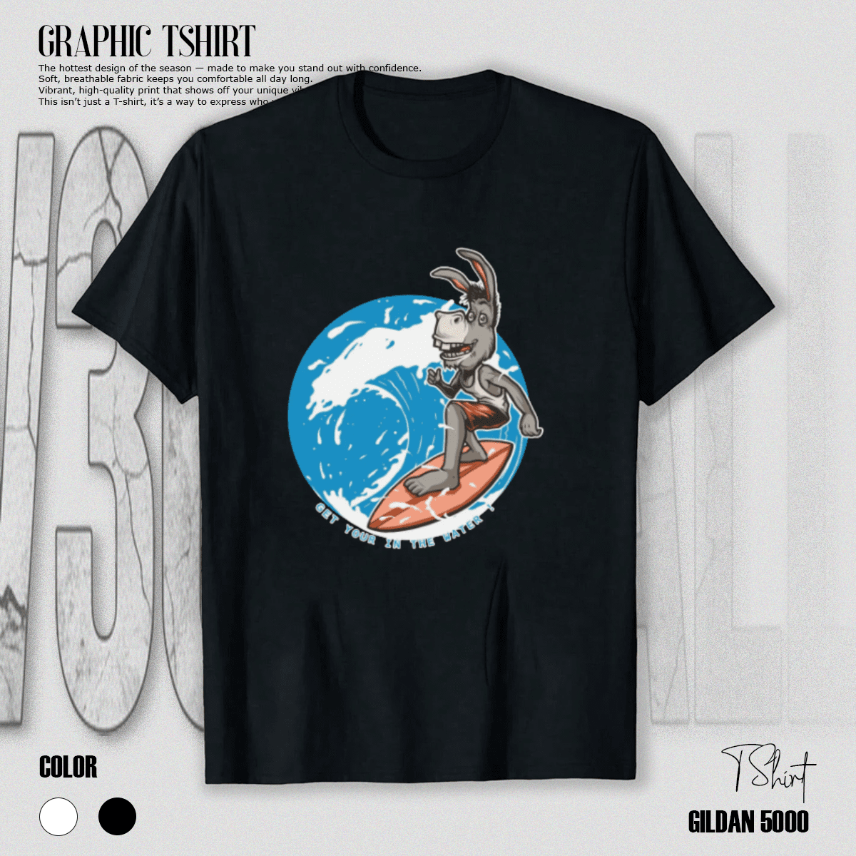 Beach Wave Animal Humor Graphic Surfing Donkey Funny Coastal Donkey ...