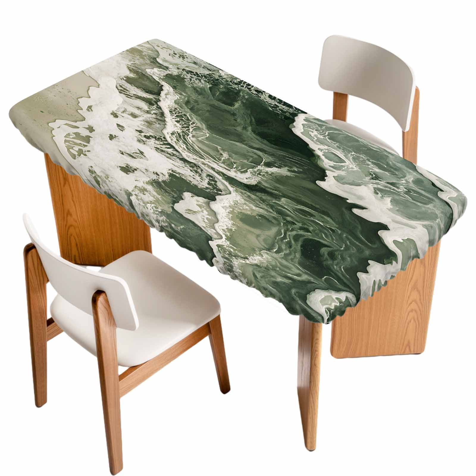 Beach Wave Fitted Rectangle Tablecloth 32" x 72" Watercolor Green Ocean ...