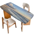 Beach Wave Fitted Rectangle Tablecloth 32" x 96" Watercolor Blue Sky ...
