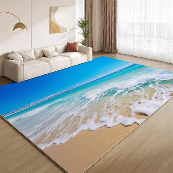 Beach Wave Landscape Area Rugs, Seaside Scenery Carpet, Washable Non ...